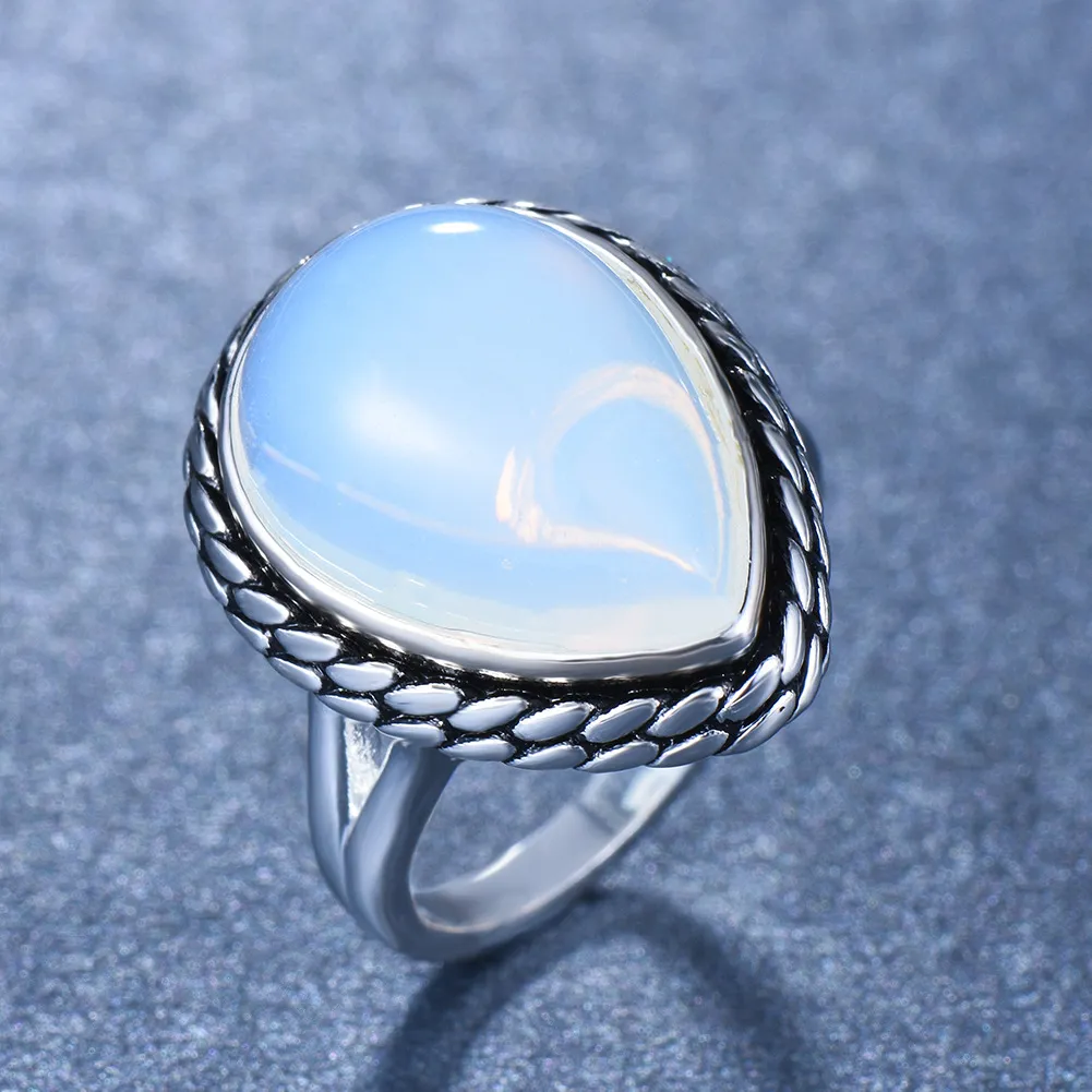 DHgate.com:6Pcs Vintage Water Drop White Moonstone Rings for Women ...