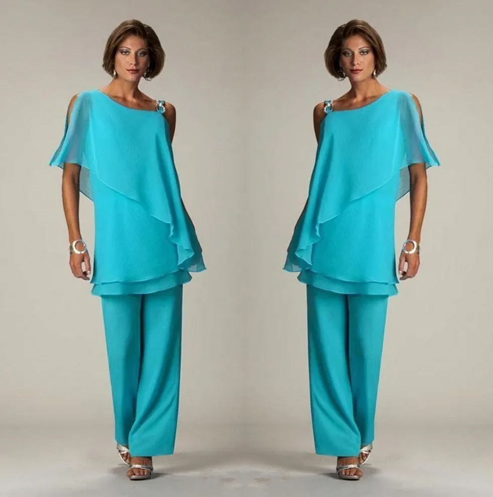 Layered Ruffled Beaded Chiffon Mother Of The Mother Of Bride Pantsuits ...
