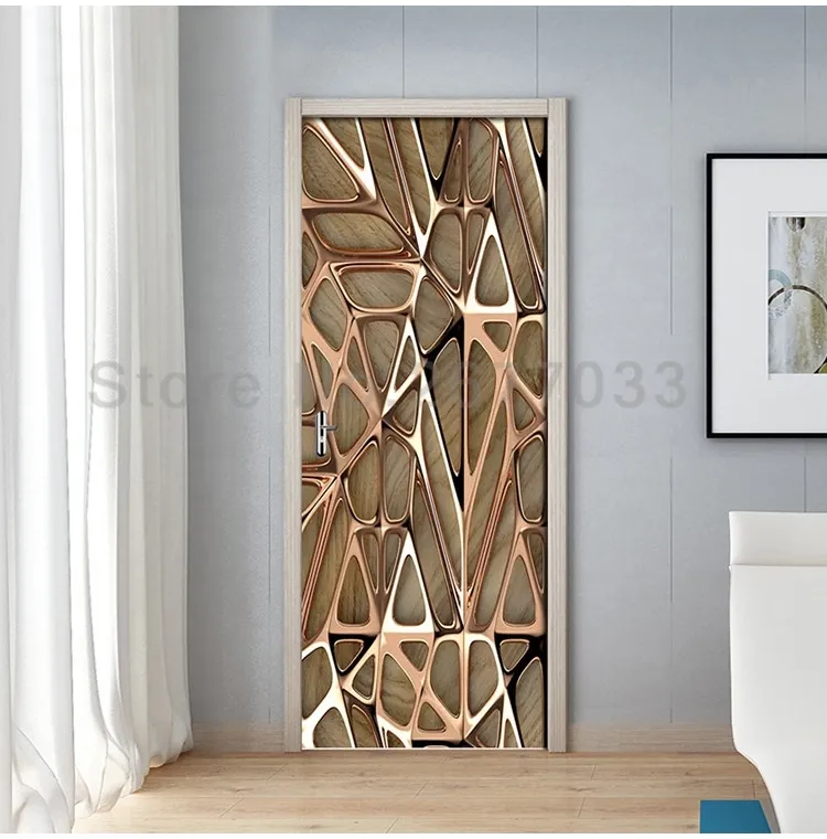 Rose Gold Geometric Pattern 3D Wall Door Sticker Self Adhesive ...