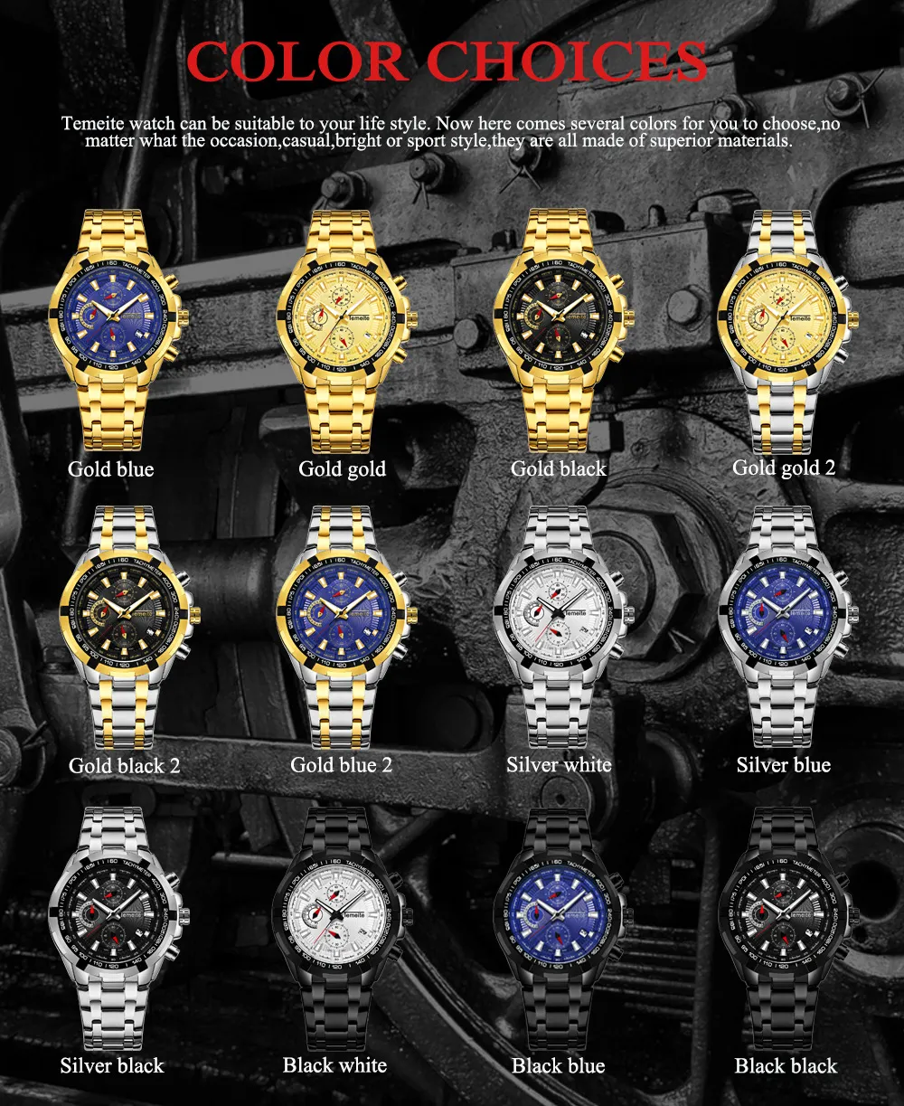 2022 NEW Mens Fashion Sport Quartz Racing Chronograph Watch Watch ...