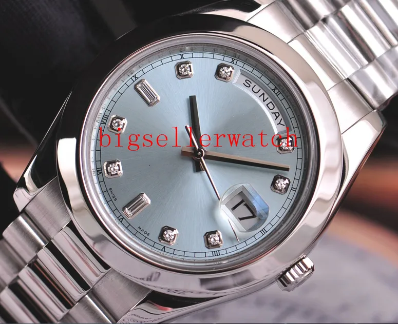 Luxury 41mm Mens Automatic Watch With Blue Aquamarine And Diamond Ring ...
