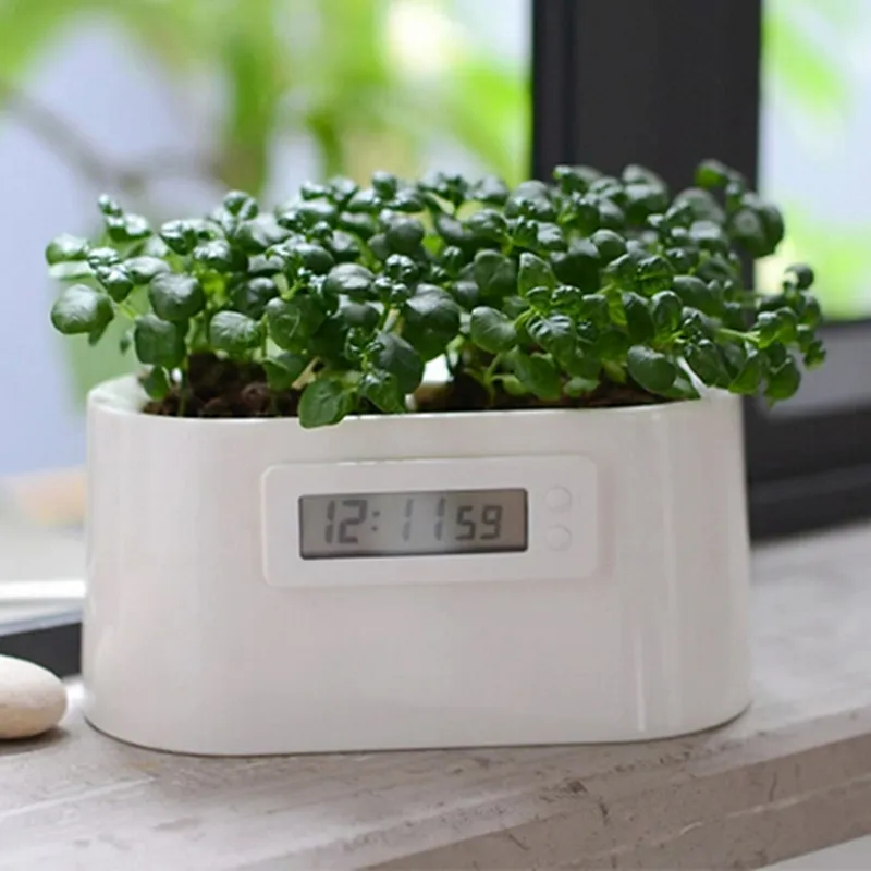 Creative Plant Pot Digital Clock Mini Power Station | DIY Desktop ...