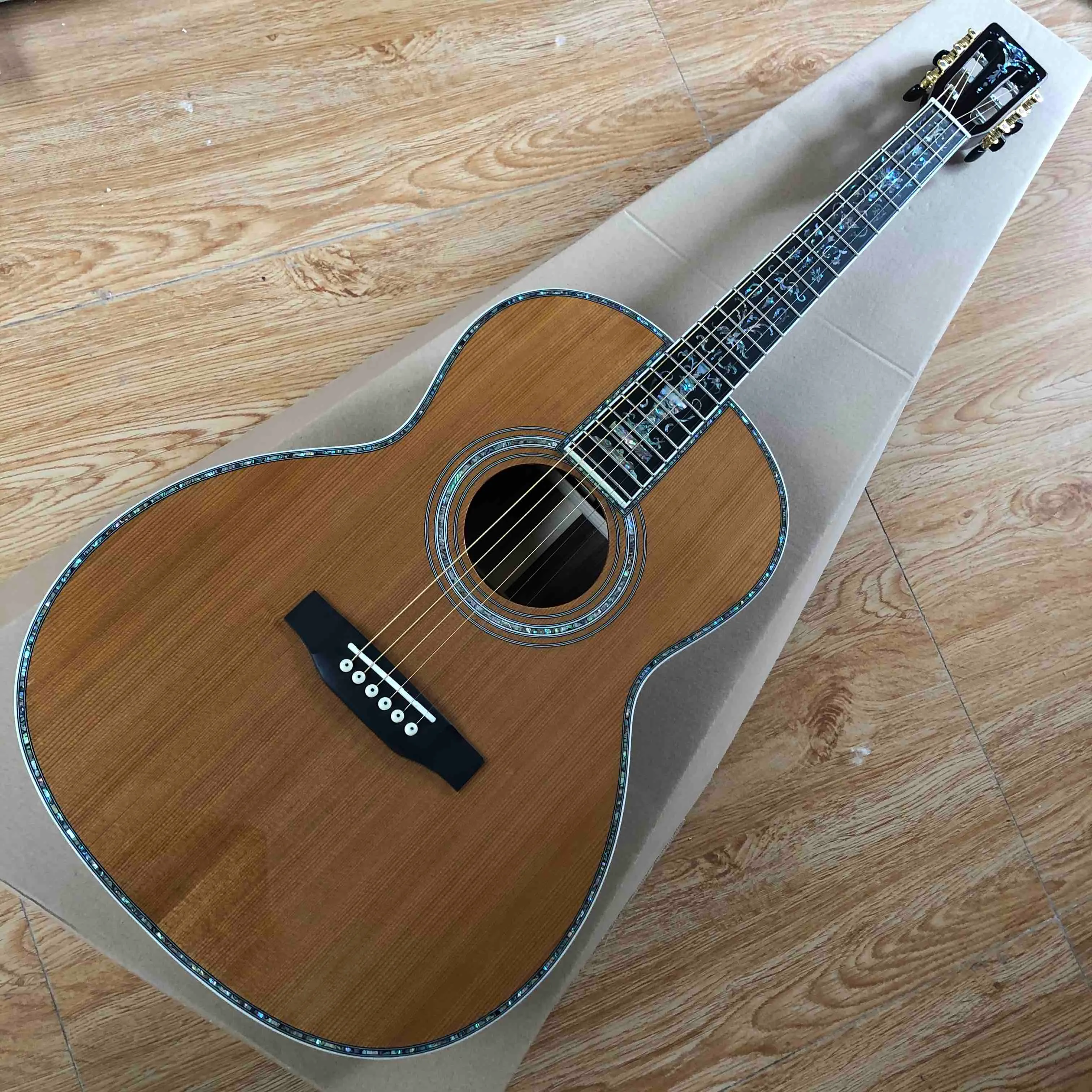 Customized Solid Cedar Top Acoustic Guitar 39 Inch Life Tree Inlay All ...