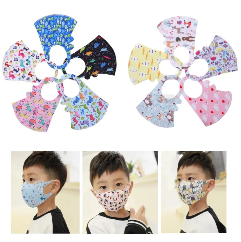 Cartoon Printed Children Face Mask Shield Washable Reusable Ice Silk ...
