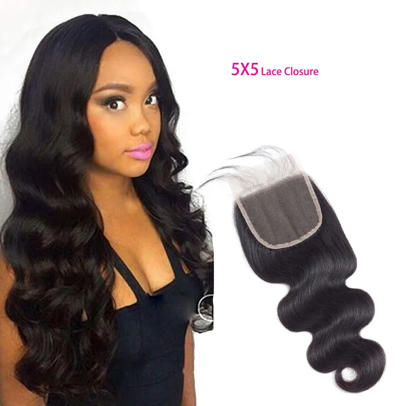 Malaysian Human 5X5 Lace Closure With Baby Hair Body Wave 12 26Inch 5*5 ...