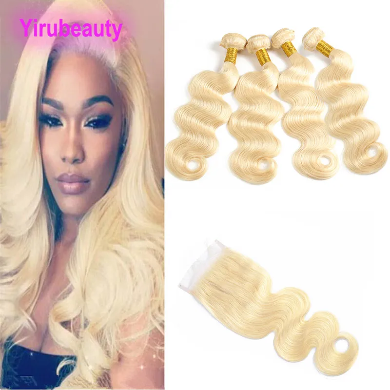 Premium Blonde Body Wave Human Hair Bundles: 4 Bundles with Closure ...