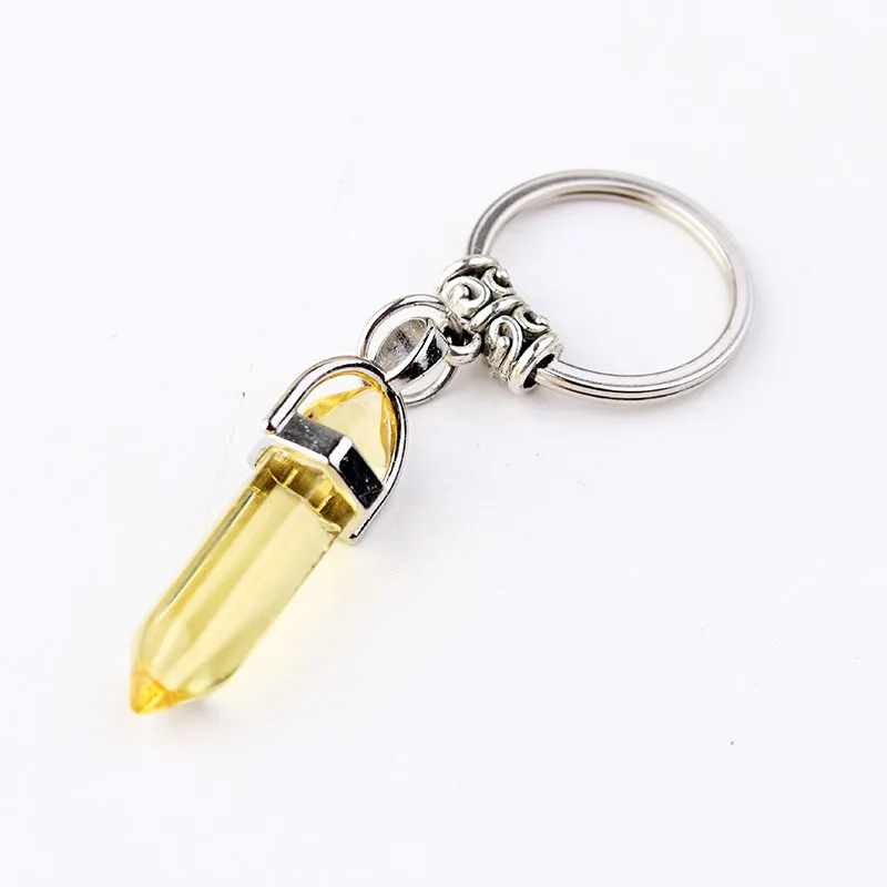 Natural Stone Hexagonal Prism Keychain With Bullet Crystal Charms ...