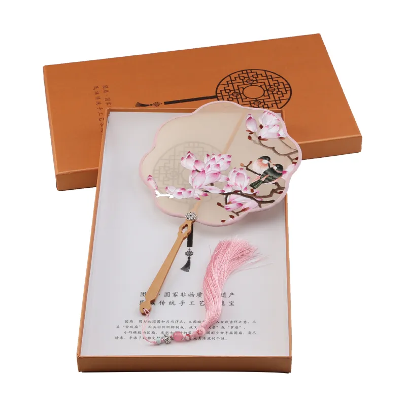 Handmade Suzhou Embroidery Hand Held Fan With Double Sided Flowers In ...