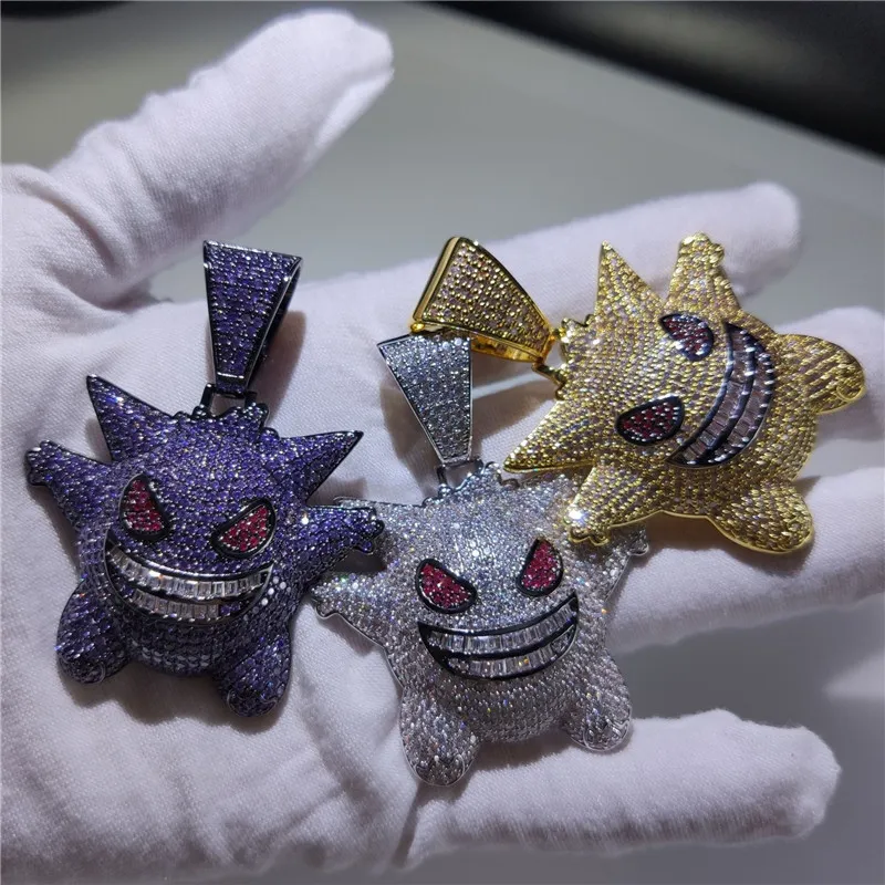 Medofu Gold-Plated Brass and Copper Hip Hop Pendant Necklace with Full ...