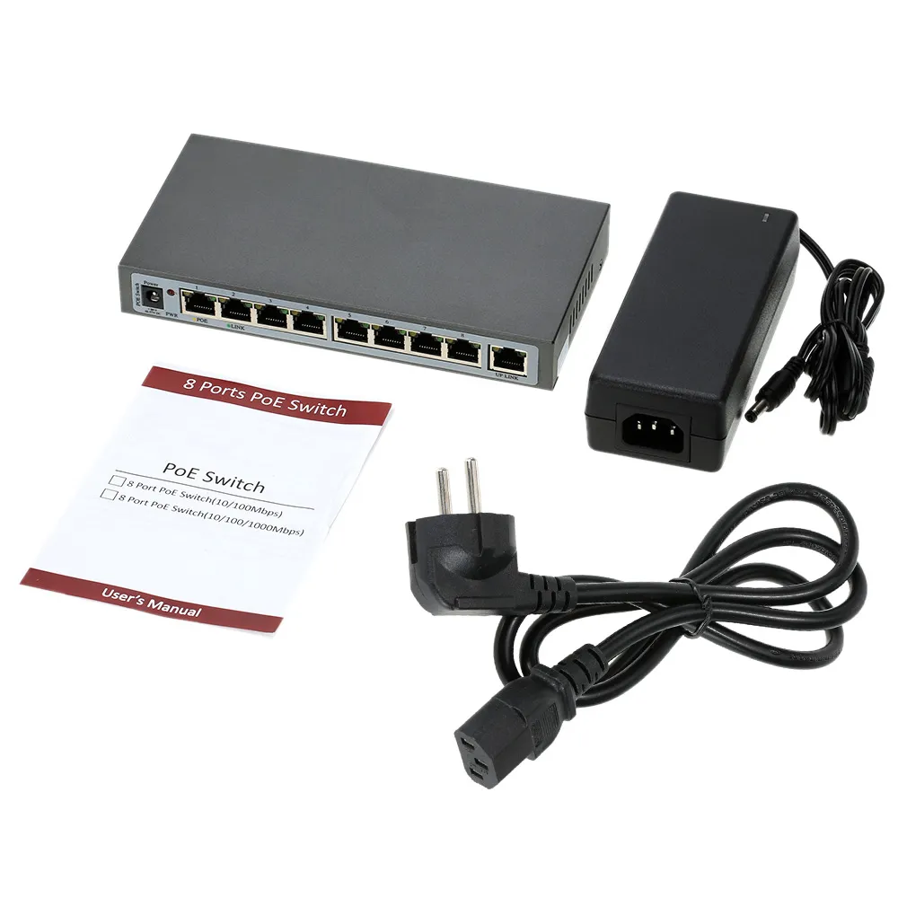 8 Port 100Mbps IEEE802.3af POE Switch/Injector Power Over Ethernet ...