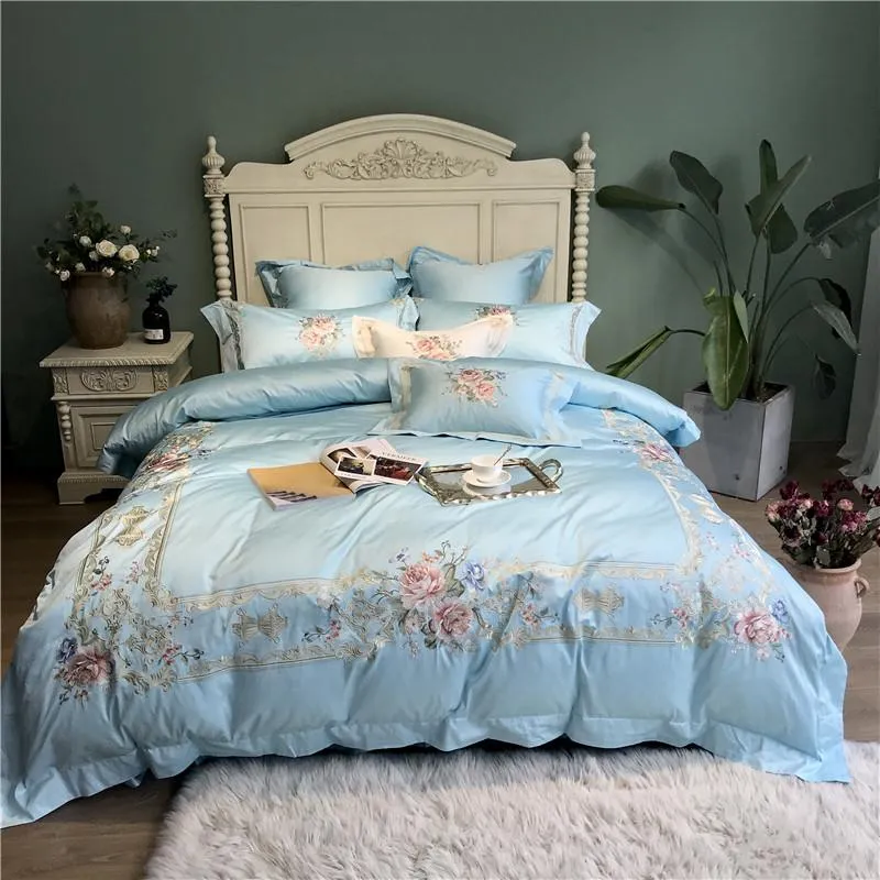 800tc Egyptian Cotton Luxury Embroidery White Floral Bedding Set Queen
