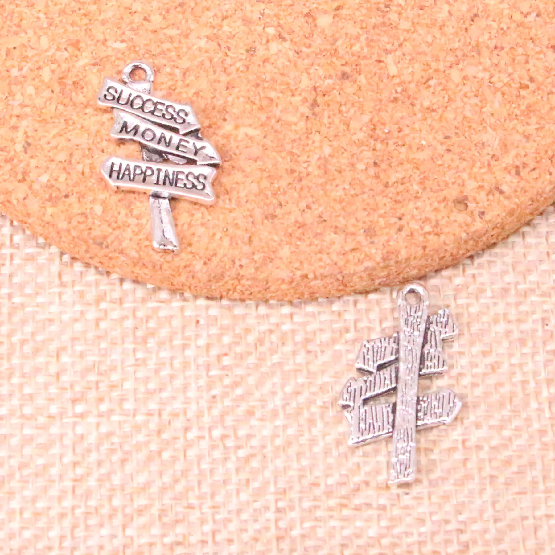 Antique Silver Metal Charms Signpost Money Success Happiness Pendants ...