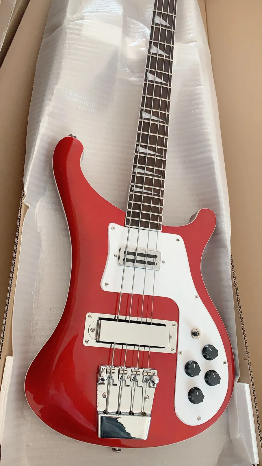 4-String Bright Red 4003 Electric Bass Guitar with Chrome Hardware, One ...