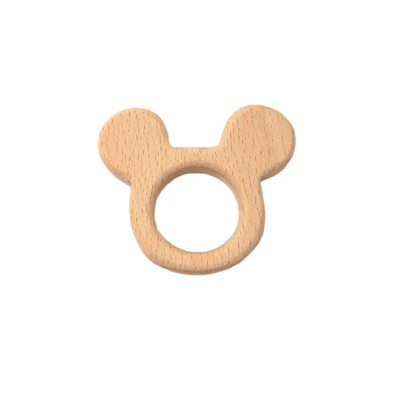Set Of 4 Beech Wooden Mouse Head Teething Toys For Babies Nursing ...