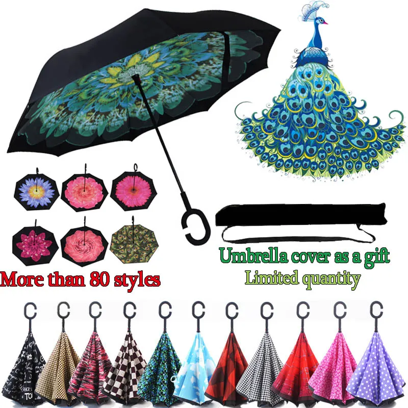 Reverse Folding Windproof Umbrella - Hands-Free C Handle, Double Layer ...