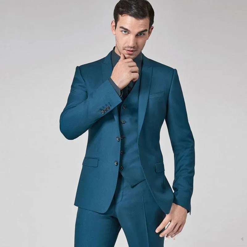 Teal Suits: Slim Fit Three Piece Wedding Suit For Groomsmen Peaked ...