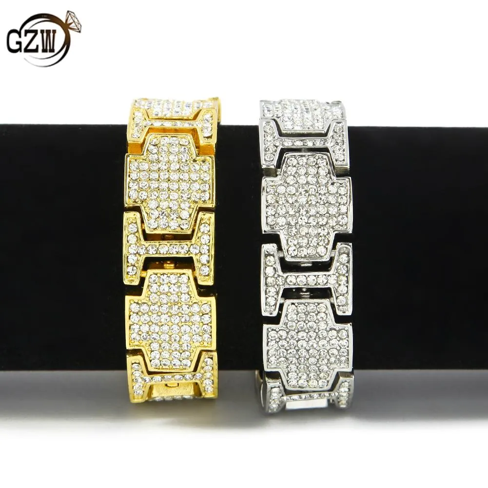 Stylish Stainless Steel Hip Hop Diamond Chain Black Leather Bracelet ...