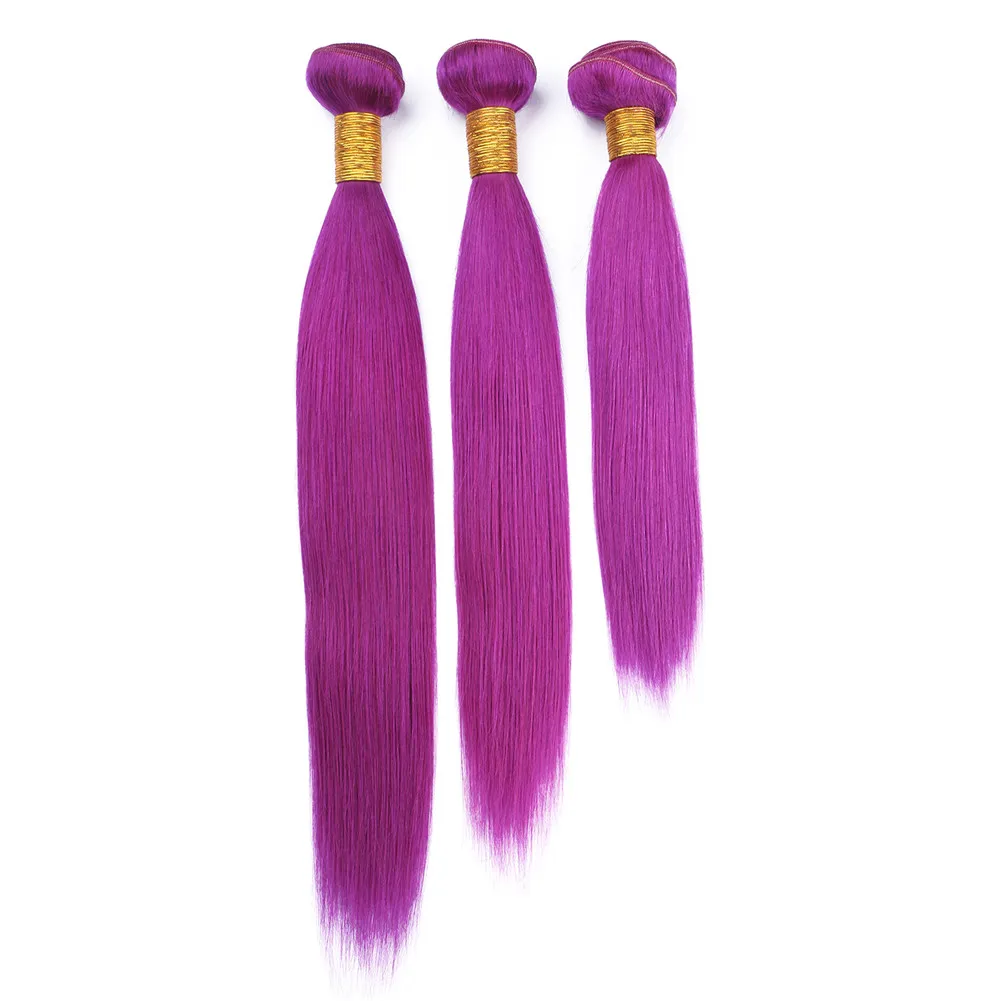 Purple Color Hair Extensions Silky Straight Remy Hair Bundles, Double ...