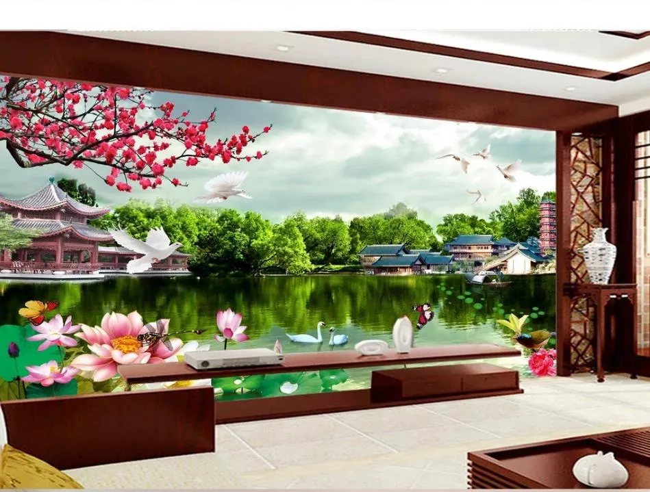 Stereo Locus Landscape Wallpaper With Bird Lake Landscape Background 3D ...