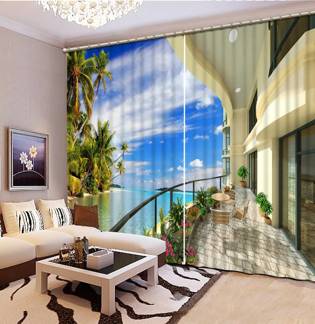 Curtains: 3D Stereoscopic Custom Curtains for Living Room, Blue Sky and ...