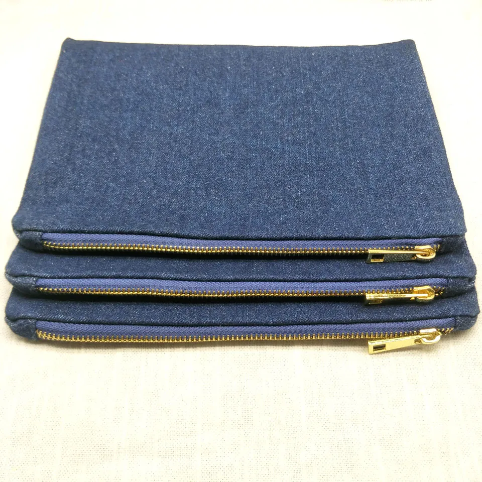 Premium Denim Makeup Bag - Thick Cotton, Metal Zip, Red Lining - 7x10in ...