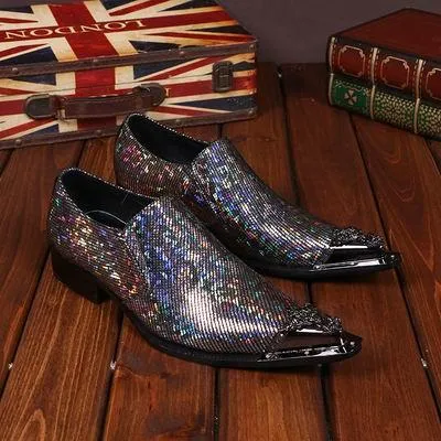 Metal Toe Leather Slip On Mens Silver Dress Shoes For Men Perfect For ...
