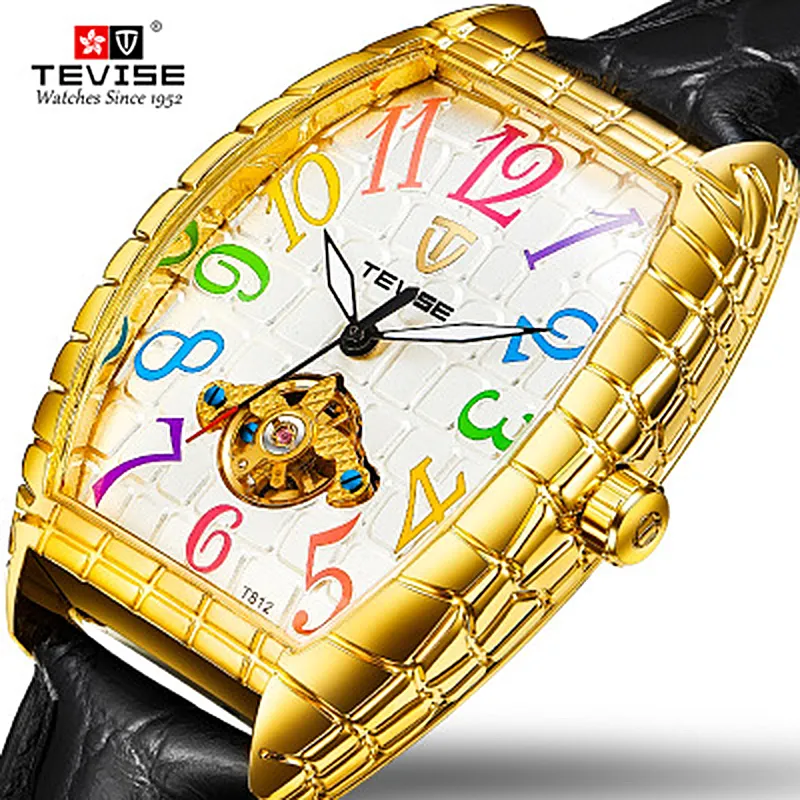 Mens Mechanical Watches: Square Dial Automatic Timepiece With Leather ...