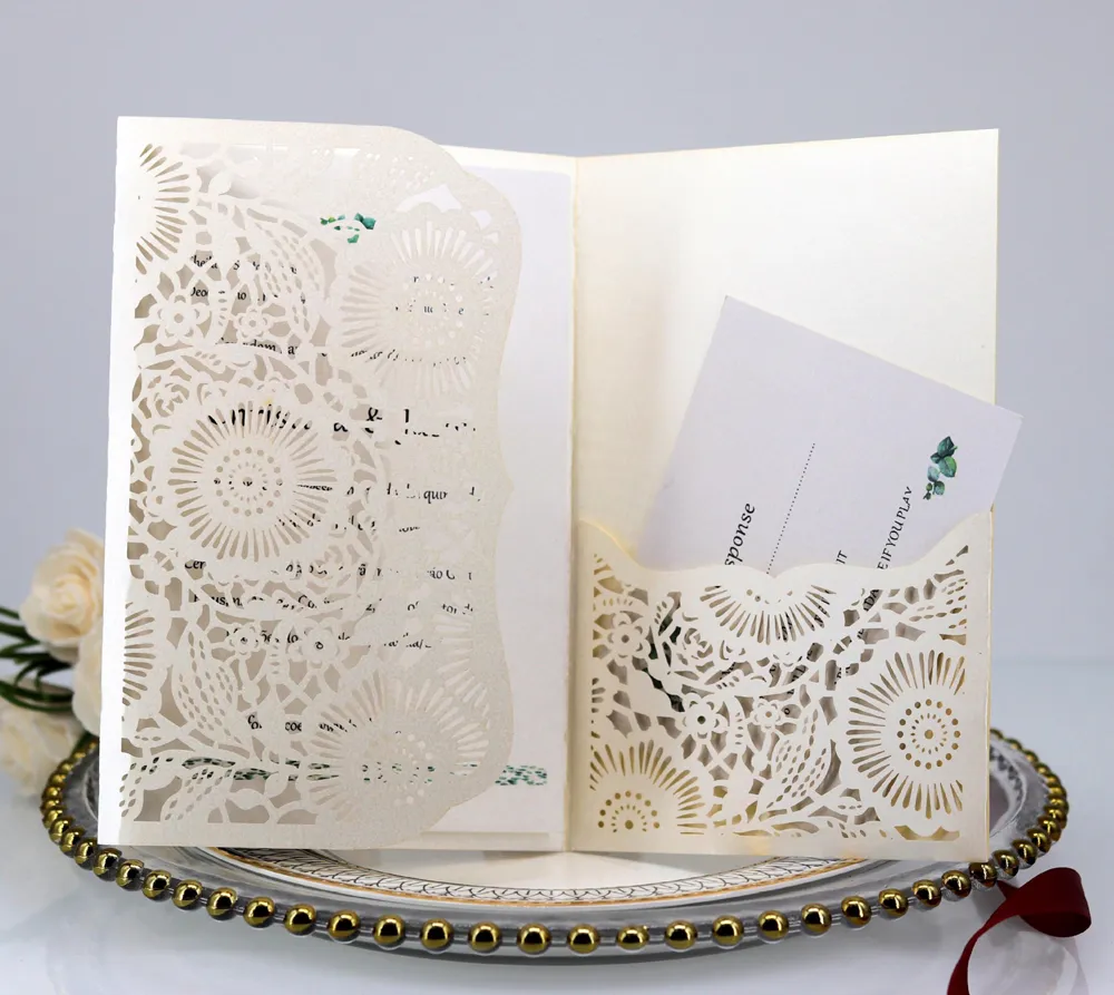 Elegant Ivory Laser Cut Gate Fold Wedding Invitations From Xiaobingxue ...