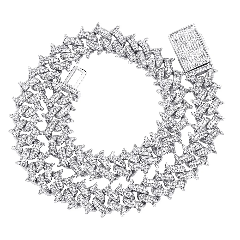 14mm Spike Edge Link Chain Necklace with Cubic Zirconia in 18K Gold and ...