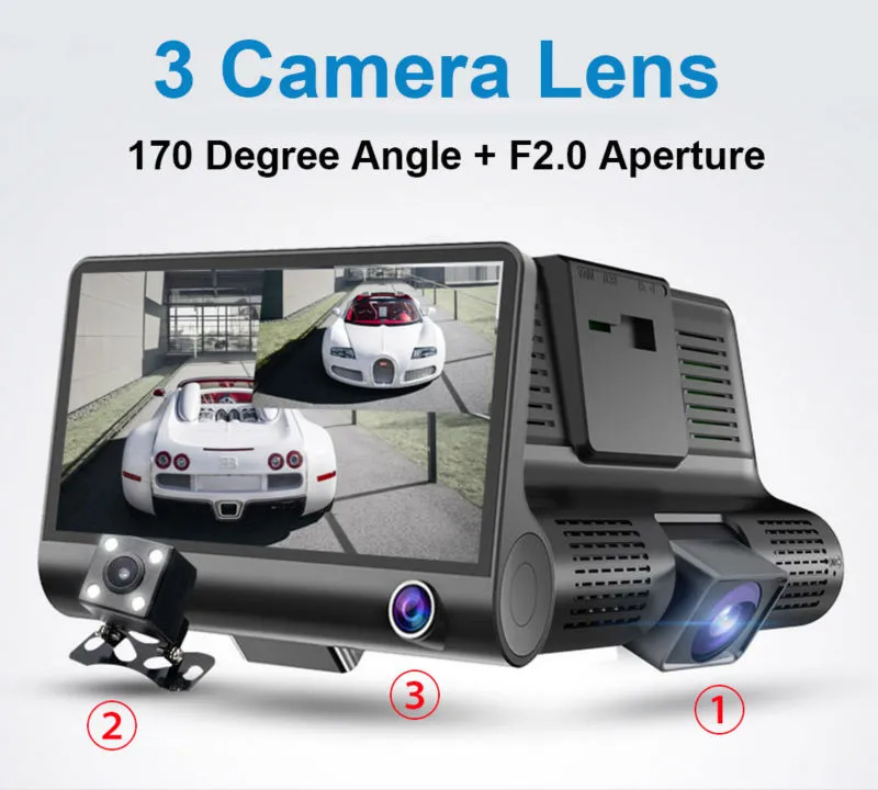 3 Cameras Automotive Dvr Camera System Auto Driving Dashcam Vehicle ...