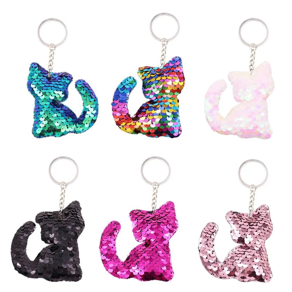 Colorful Sequin Glitter Cat Keychains Set Of 12 Cat Key Hanger For Car ...