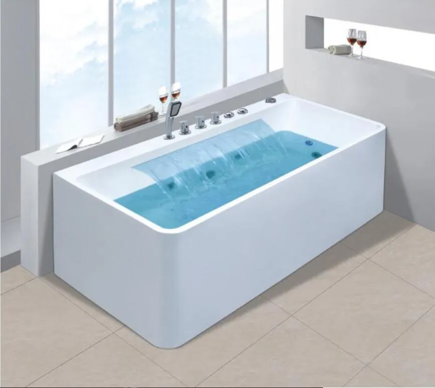 Hydromassage Waterfall Bathtub: 1700mm Clear Acrylic Whirlpool Tub With ...