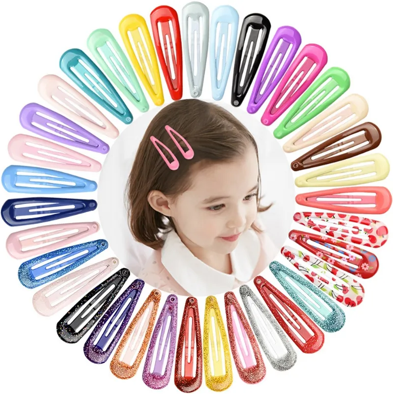 DHW Snap Hair Clips Water Drop Metal Hairpins For Girls Macaron Color ...