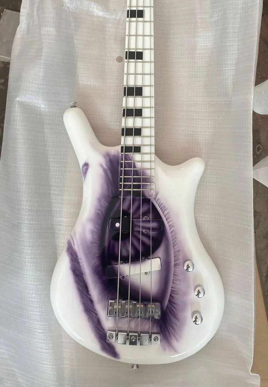 Handmade One EYE White Electric Purple Bass Guitar With Custom 4 ...
