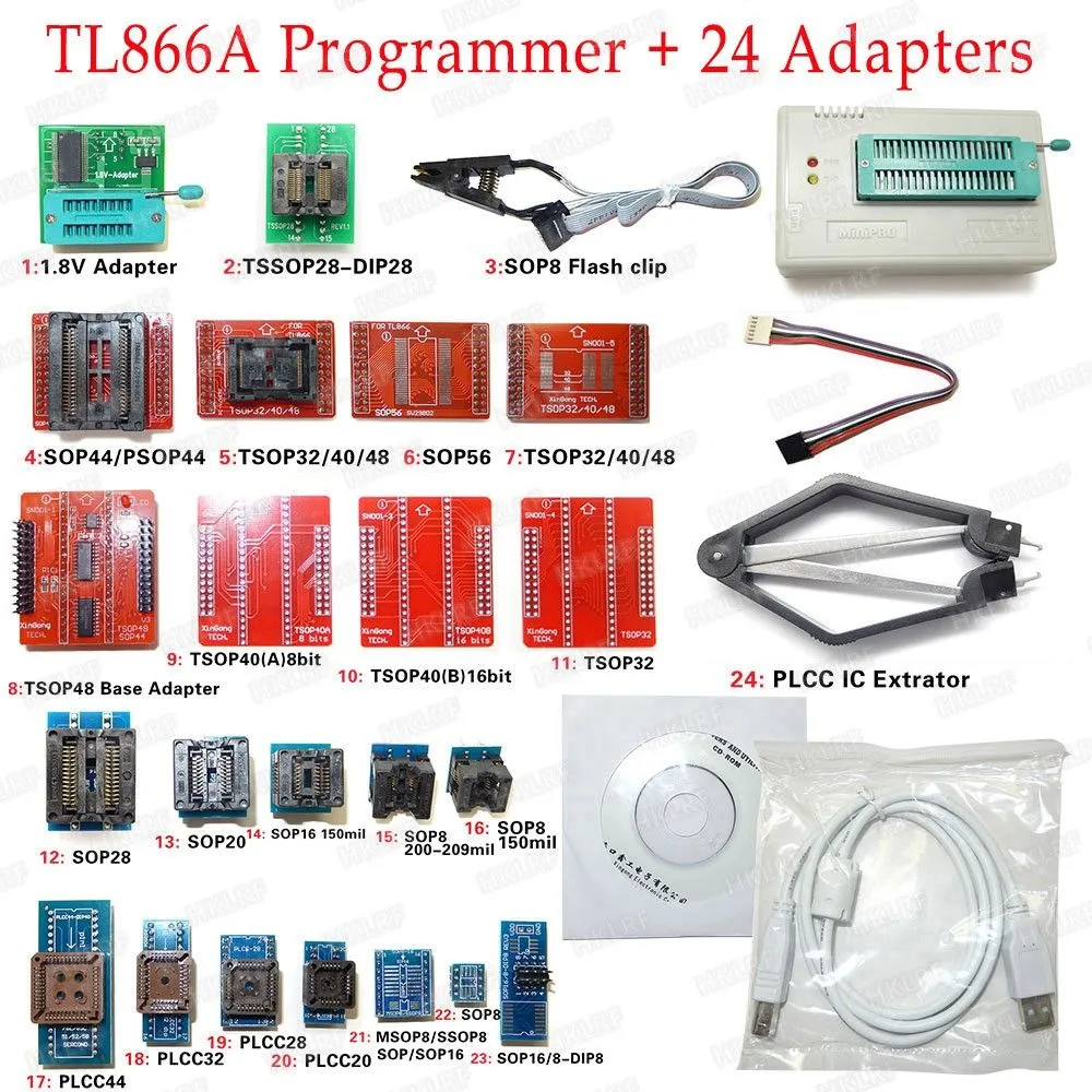 Programmeur USB TL866A: Programmeur Universal EPROM Flash BIOS Avec 24 Adaptateurs Et Clip D ...
