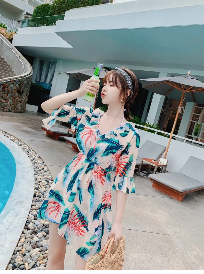 Korean Hot Spring Three Piece Bathing Suit With Sleeves With Small ...
