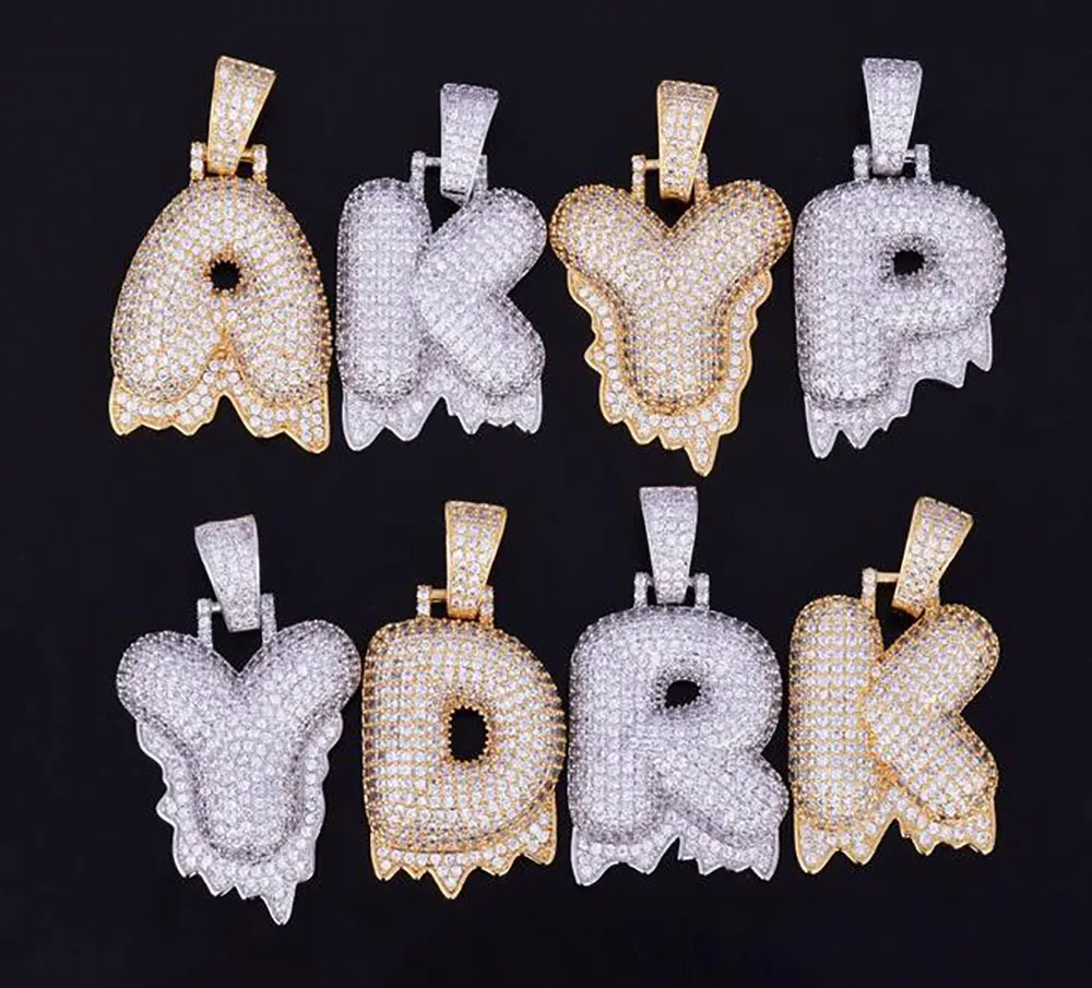 Mens Iced Out Drip Name Initial Necklace Custom 2024 Charm Hip Hop ...