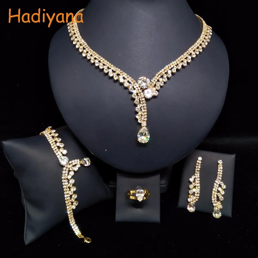 Classic Sparkling Crystal Bridal Jewelry Set in Gold for Weddings ...