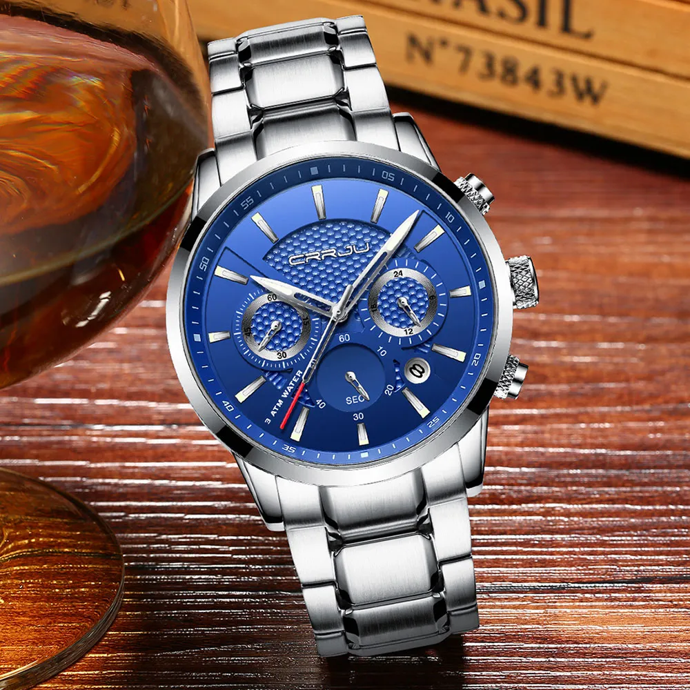 Chronos Watch Style: Blue Chronograph Wristwatch With Stainless Steel ...