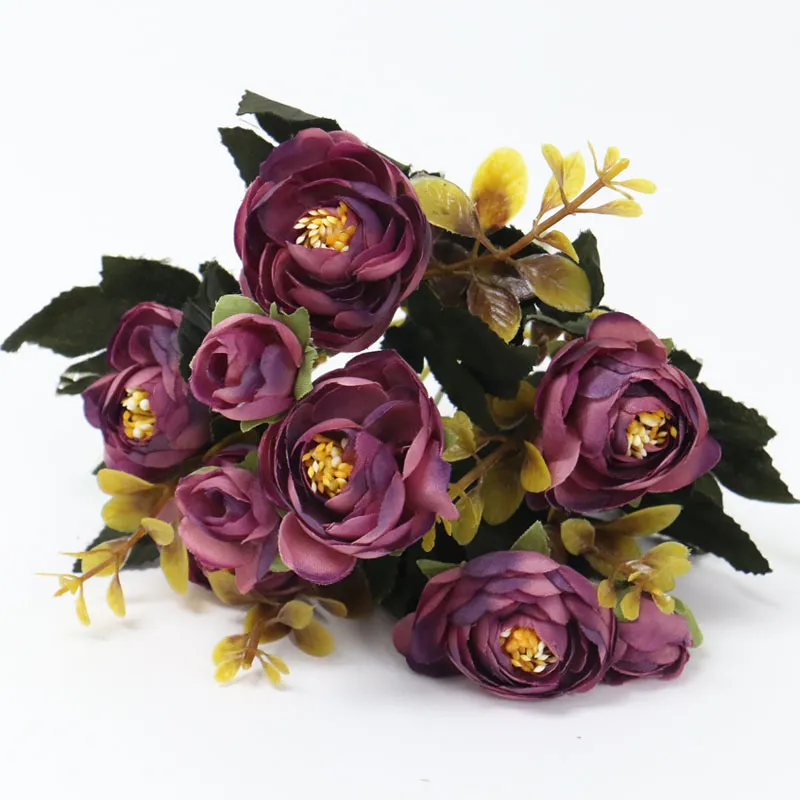 1 Bouquet 9 Head Artificial Silk Cloth Fake Flowers Leaf Peony Floral ...