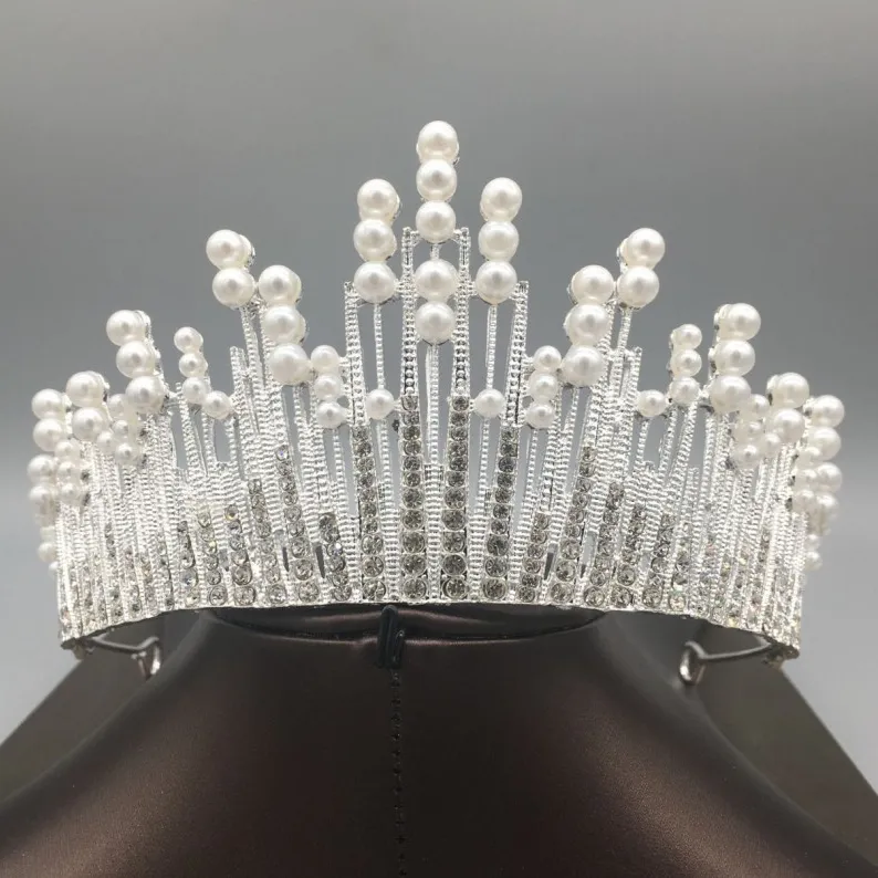 Princess Pearls Wedding Bridal Tiara Rhinestone Headpiece Crystal ...