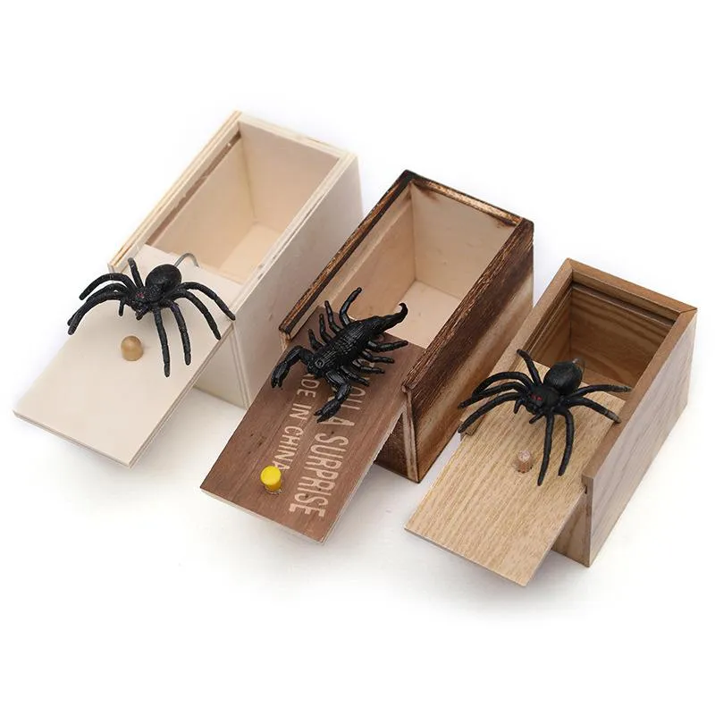 Silicone Surprise Spider Wooden Box Funny Joke Prank Wooden Animal Toys ...