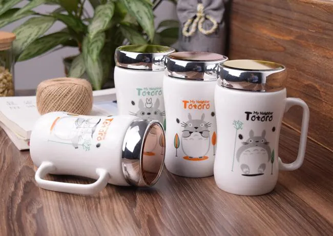 Creative Cute Ceramic Totoro Mug With Cartoon Mirror Cover Totoro Mug ...