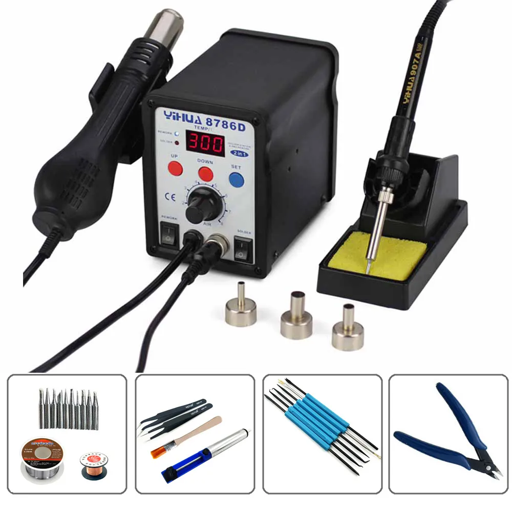 YIHUA 8786D Soldering Station 2 In 1 Rework Station: Digital Hot Air ...