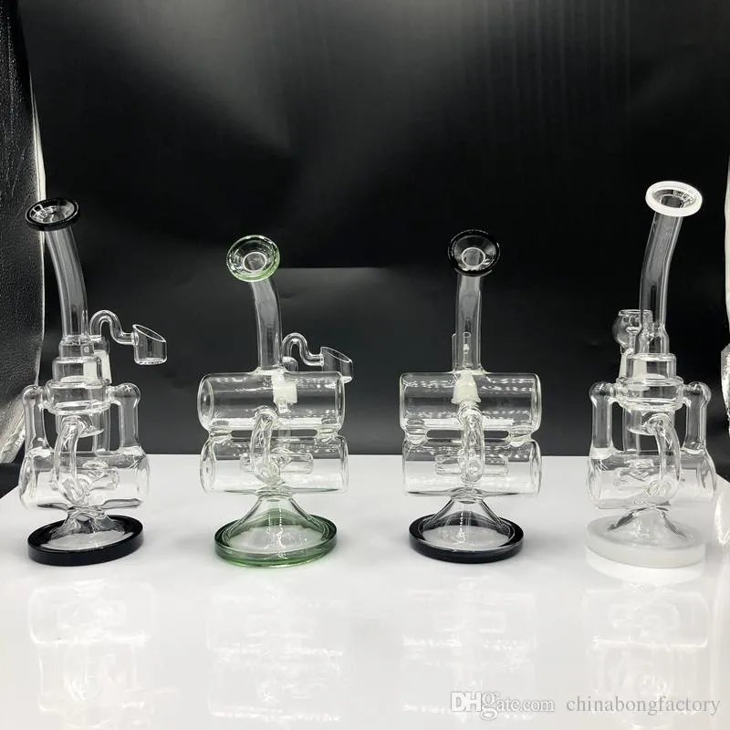 Double Barrel Glass Bong Inline Perc Recycler Dab Rig Cool Oil Rig ...