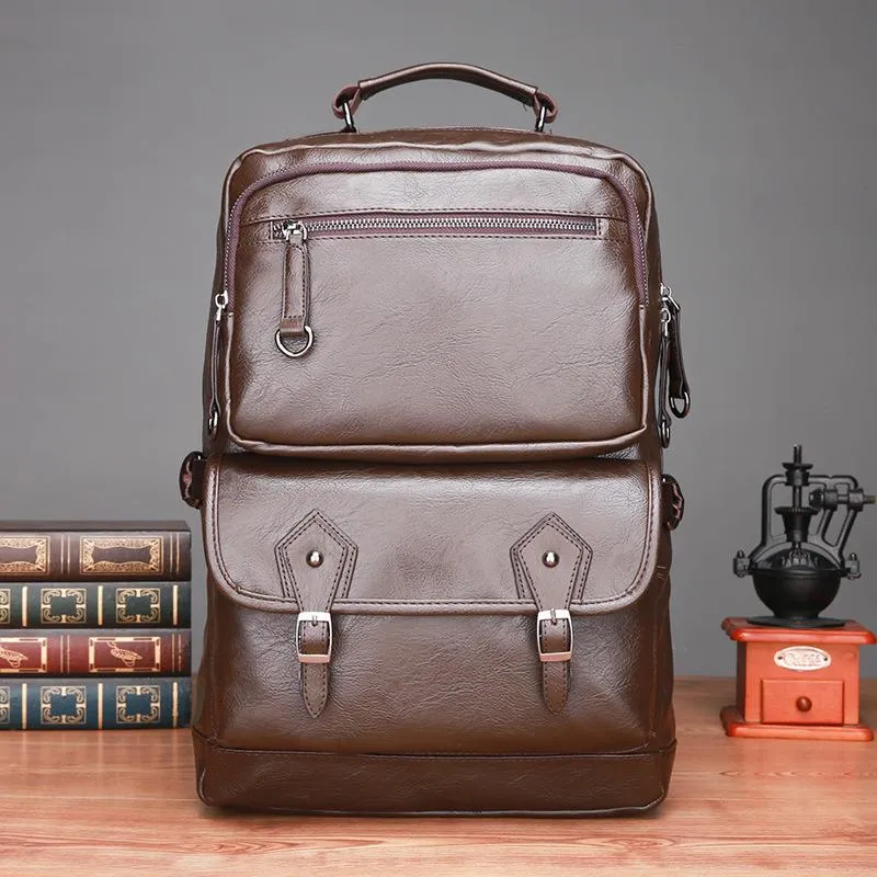Male Backpack Mens Leather Business Bag Travel Backpack Large Capacity ...