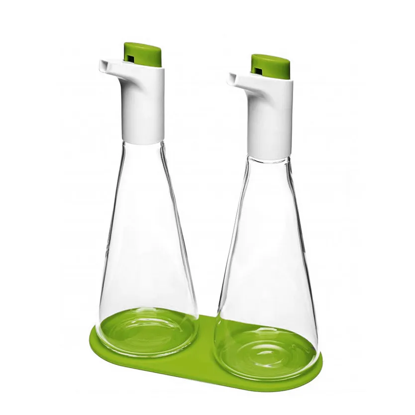 Set Of 2 Press Flask Oil Bottle With Silicone Tray Salad Lime Green ...