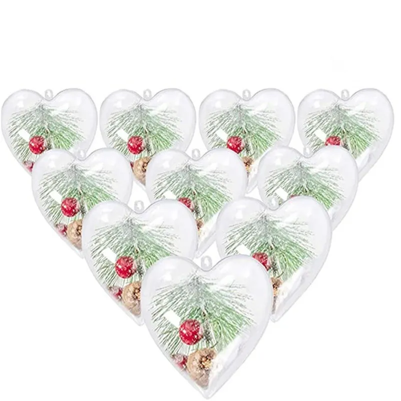 Clear Plastic Christmas Ball Ornaments, Heart Shaped Baubles, Openable ...