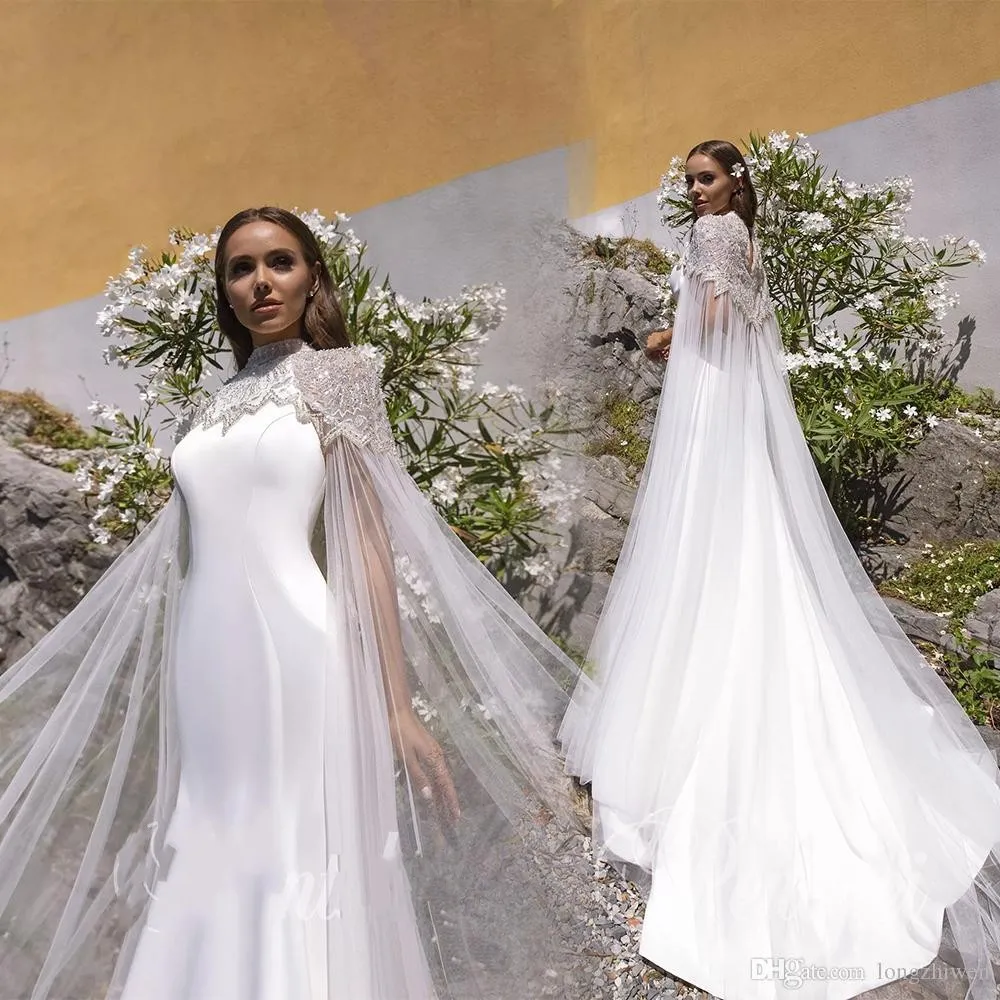 Nouveau Incroyable Mince Sirène Robes De Mariée Avec Long Train Jewel ...