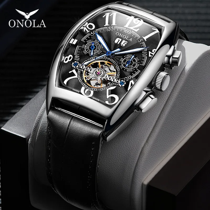 ONOLA Mens Automatic Mechanical Watch High Grade Leather Strap Business ...